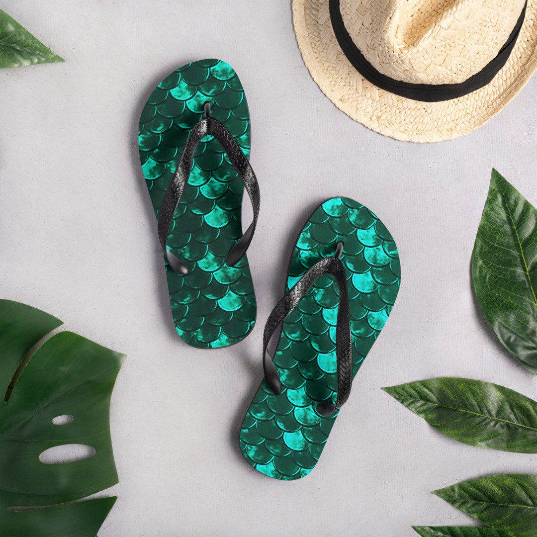 MERMAID FLIP FLOPS Mermaid Scale Thong Sandals Green Mermaid Ariel ...