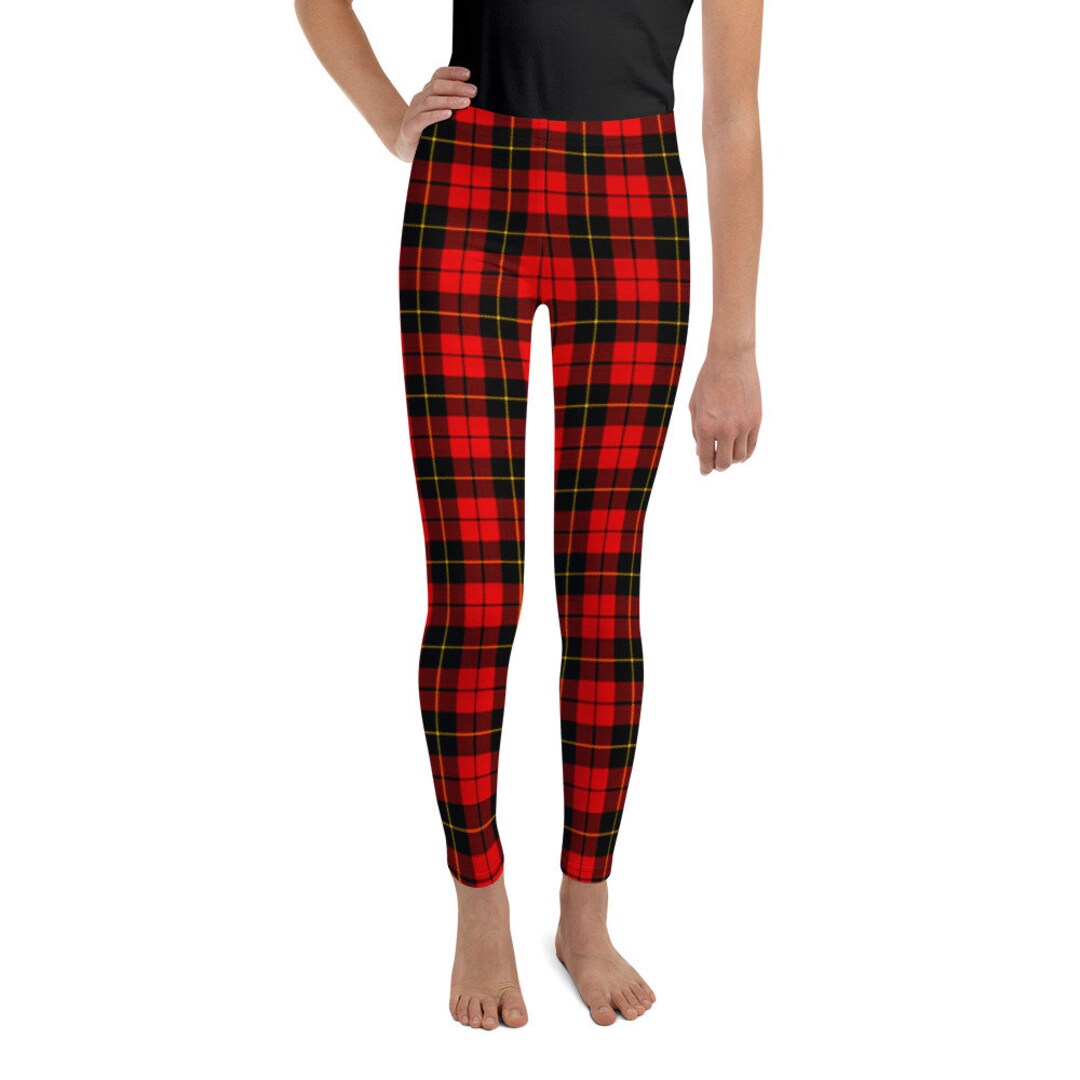 RED PLAID LEGGINGS Girls Youth Leggings Red Tartan Plaid Leggings for ...