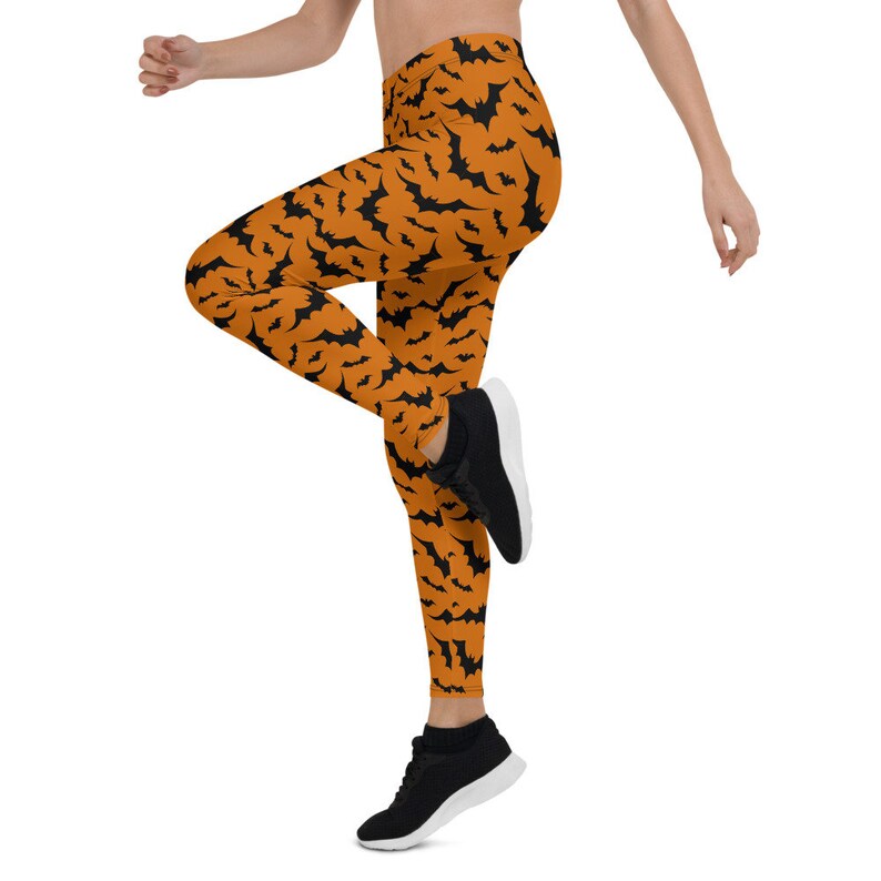 BAT LEGGINGS Women's Leggings Orange and Black Bat Print Leggings for ...