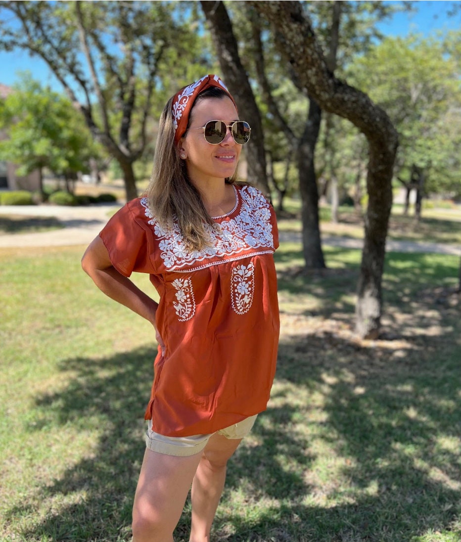 Blouse / Burnt Orange – Embroidery: White (true Burnt Orange Color) - Etsy