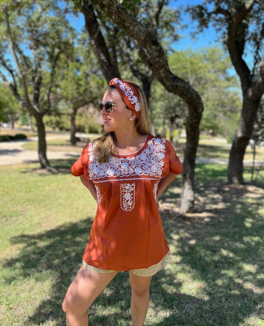 Blouse / Burnt Orange – Embroidery: White (true Burnt Orange Color) - Etsy