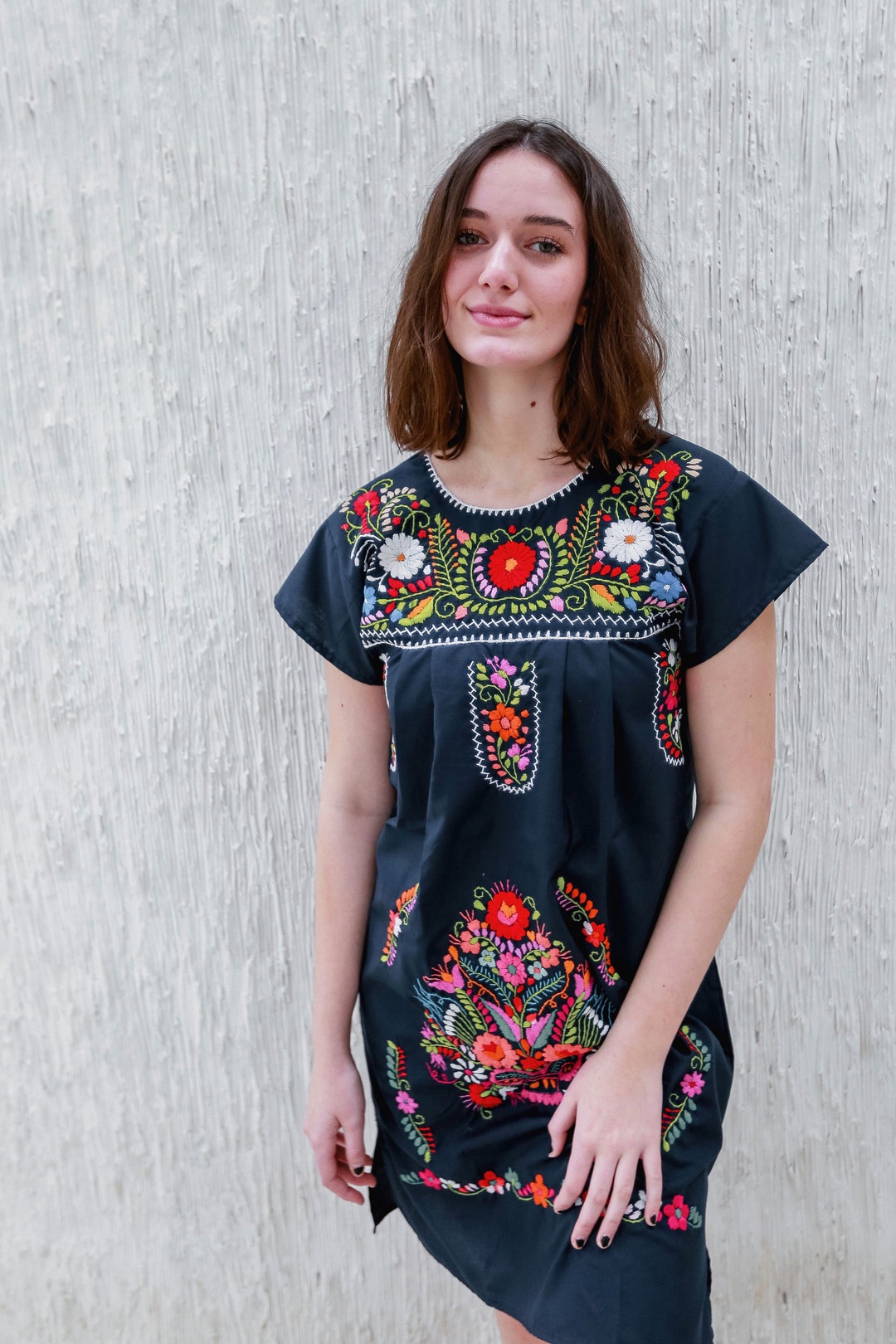 Handmade Mexican Embroidered Navy Dress - From Mexico Spanish ...