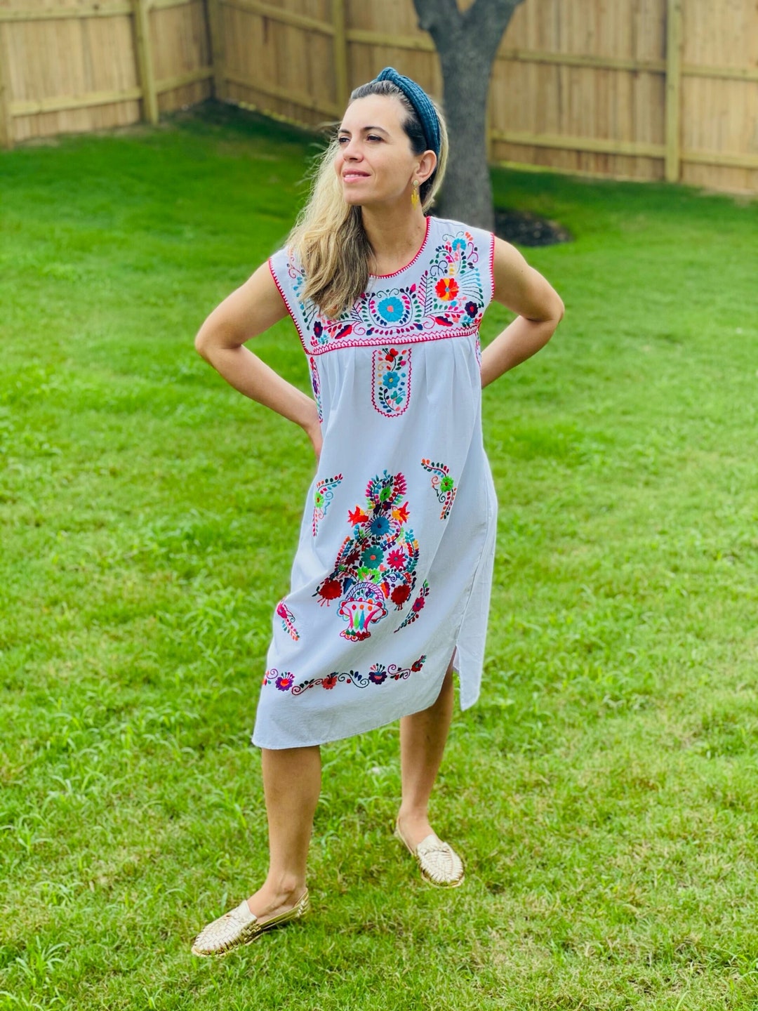 Handmade Mexican Embroidered Sleeveless White Dress - From Mexico ...
