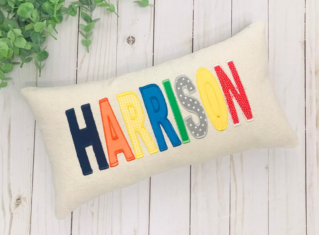 Personalized Kids Name Pillow, Appliqué Primary Colors, Cotton Canvas ...