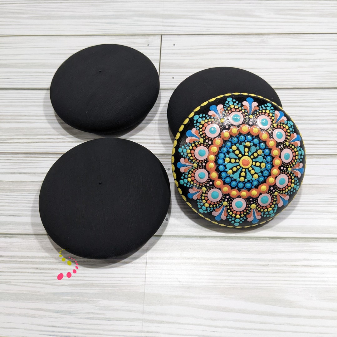 Set of 3 Extra Large 4 Black Smooth Rocks Ready for Painting Round Hand ...