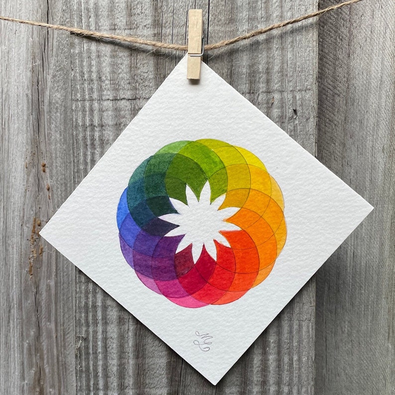 ORIGINAL Watercolor Color Wheel Drawing One Card With - Etsy