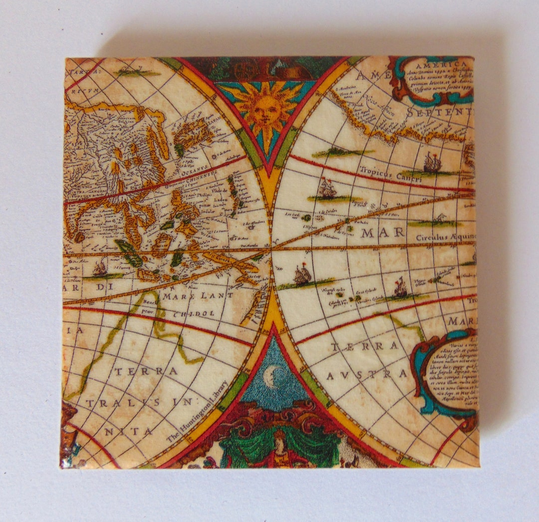 Antique World Map Ceramic Coaster Set - Etsy