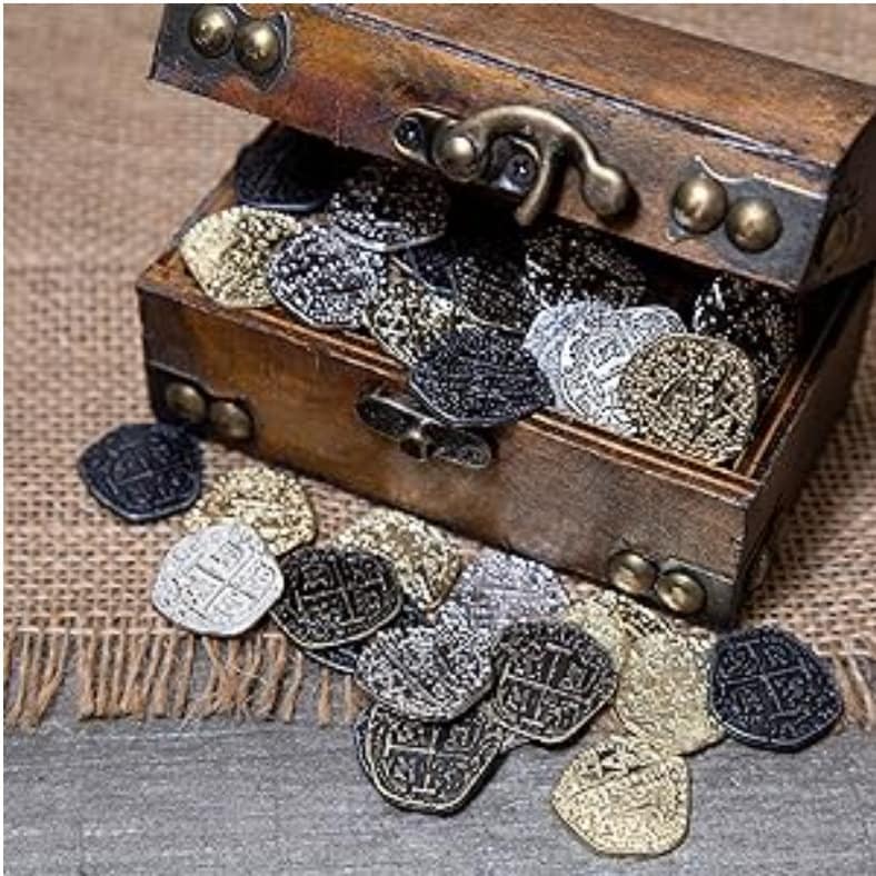 REAL METAL Pirate Treasure Coins! Free Nautical Extras!! Four Finishes ...