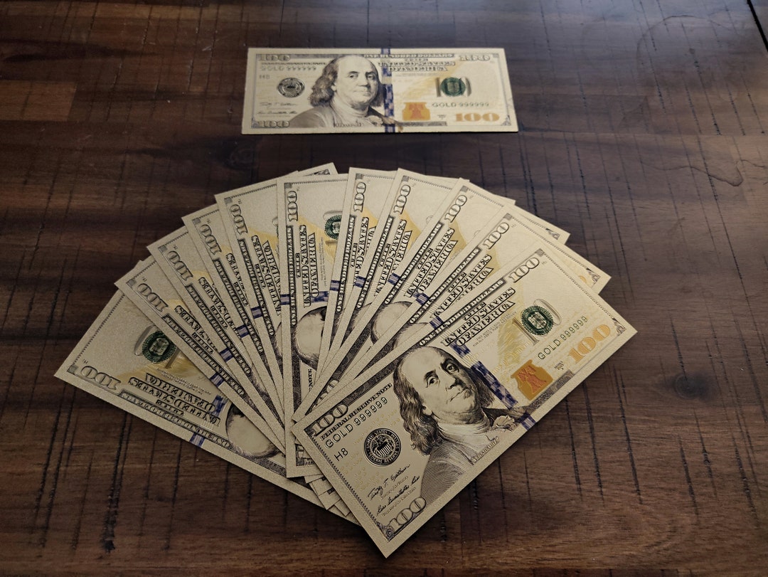 PACK of 5 HOLOGRAPHIC Gold Foil 100 Bill Poker Money Novelty Gift ...