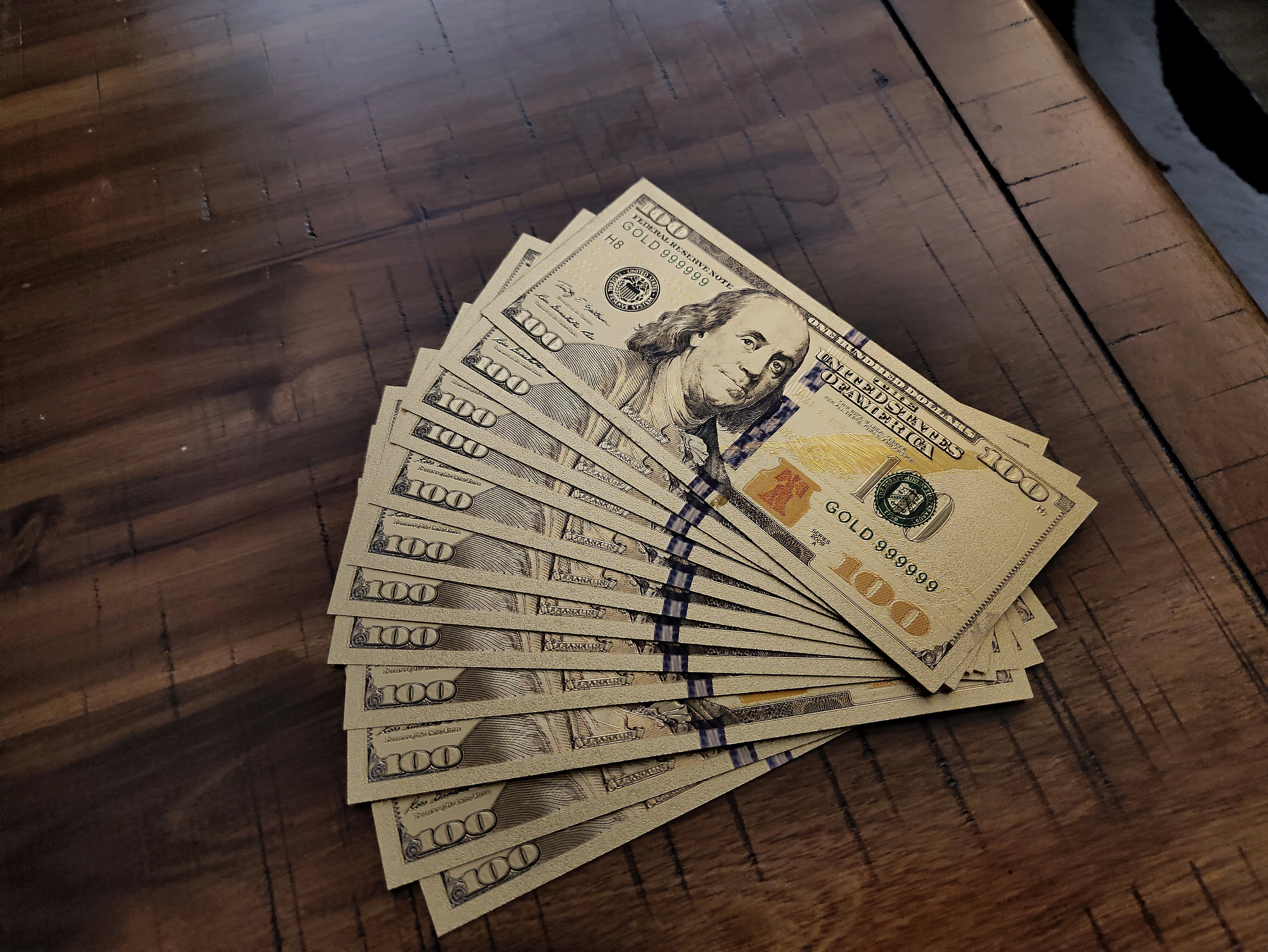 PACK of 5 HOLOGRAPHIC Gold Foil 100 Bill Poker Money Novelty Gift ...