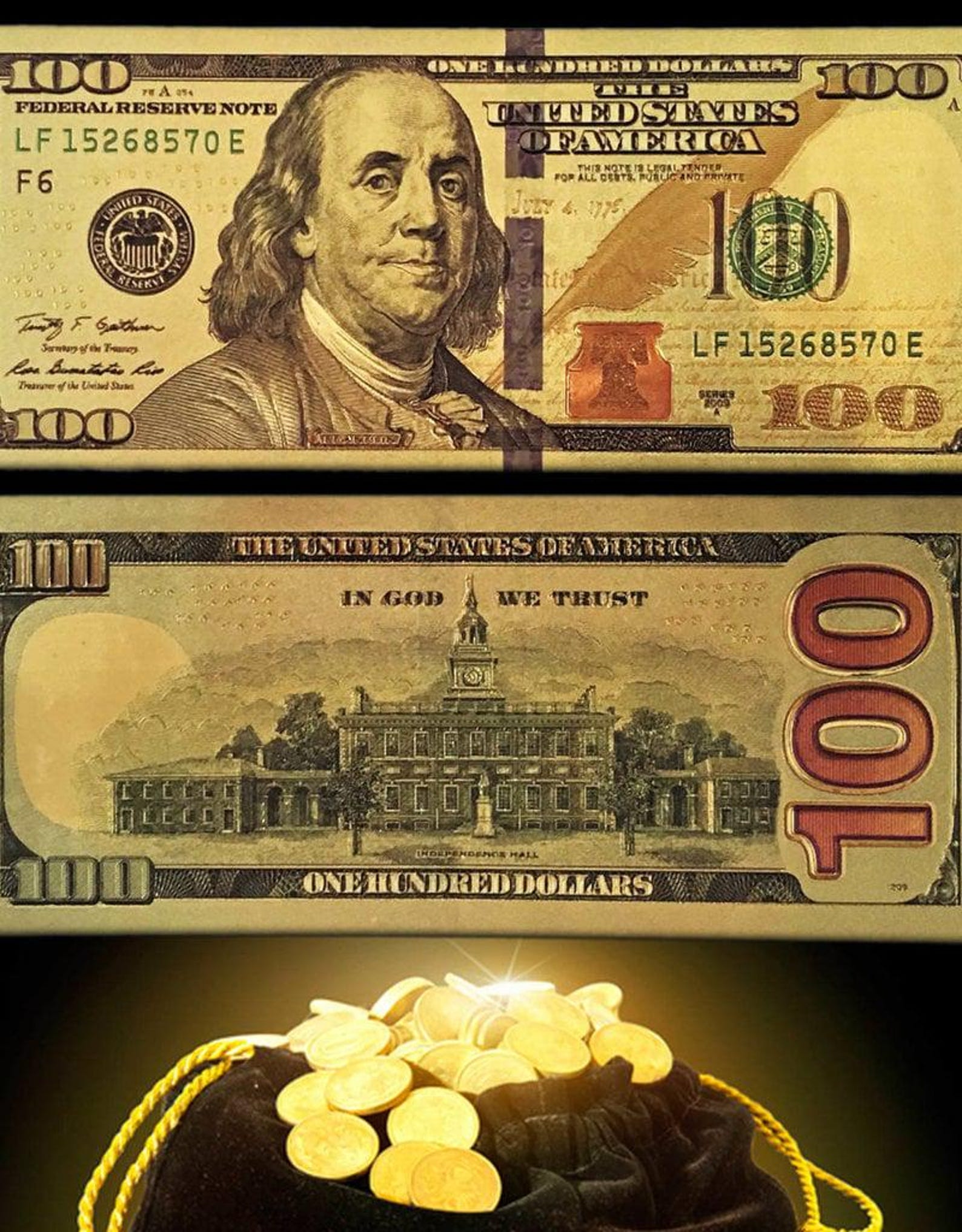 Shiny Gold 100 Dollar Bills Commemorative Sets. Selfie Money Novelty ...