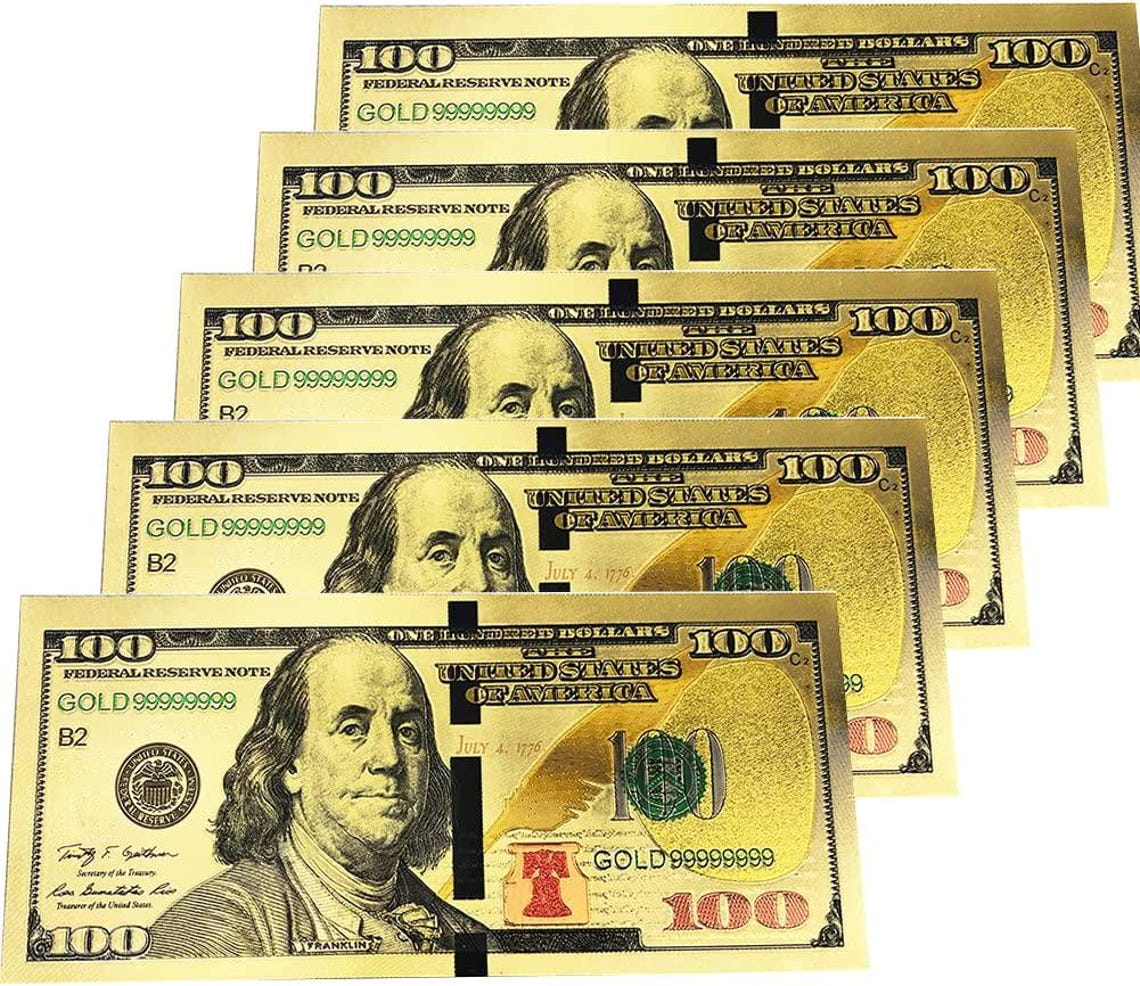 Shiny Gold 100 Dollar Bills Commemorative Sets. Selfie Money Novelty ...