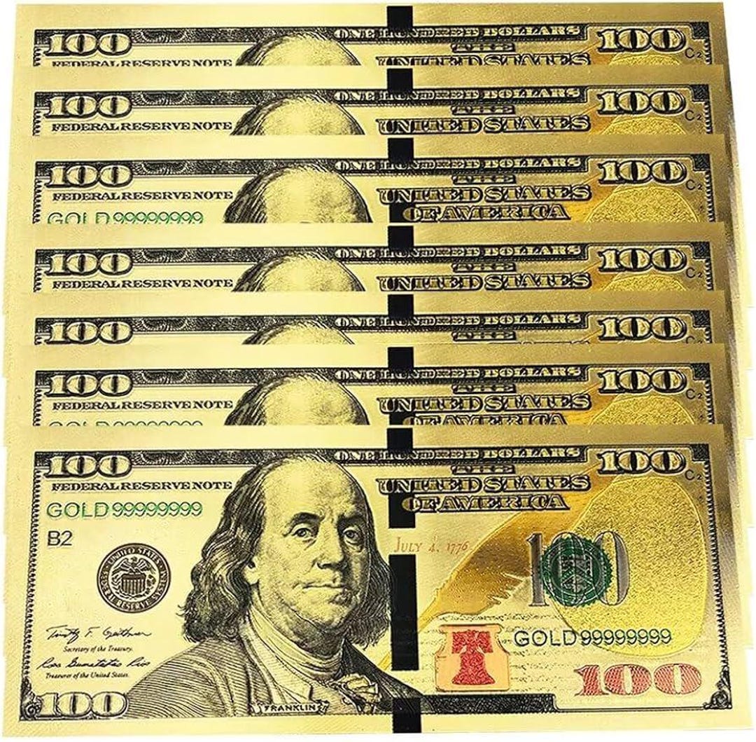 10 HOLOGRAPHIC Gold Foil 100 Bills Poker Money Novelty Gift Bookmark ...