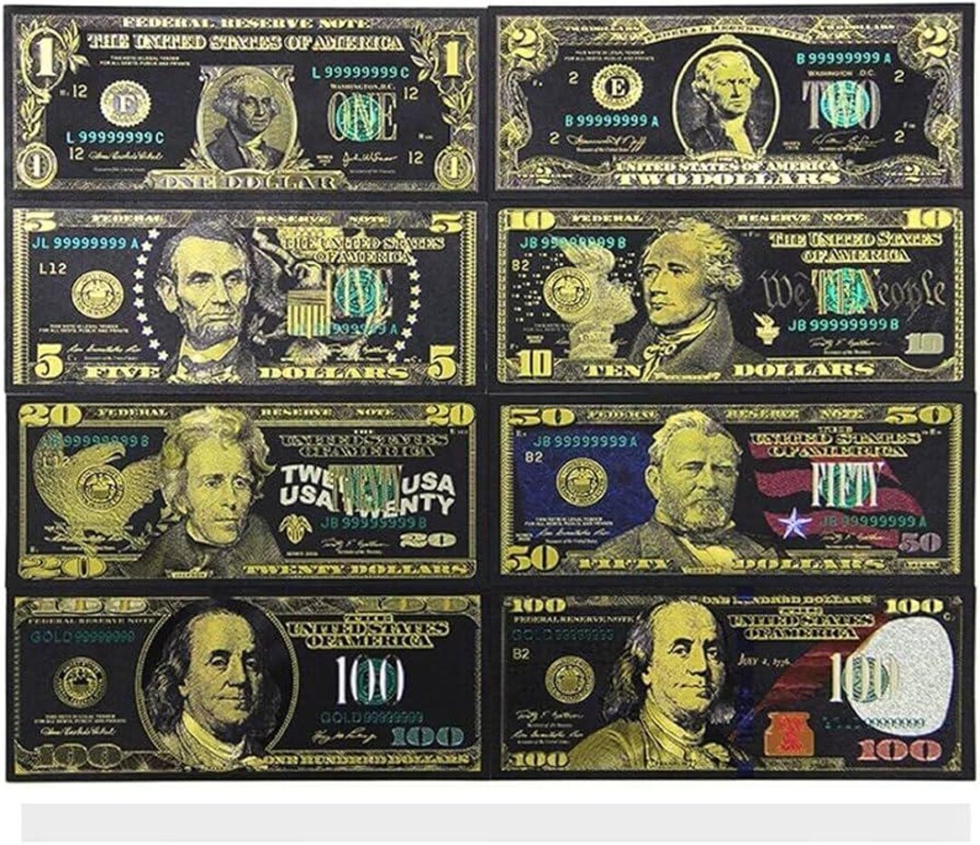 8pcs HOLOGRAPHIC Black GOLD Collectible Money BILL Set! Waterproof ...