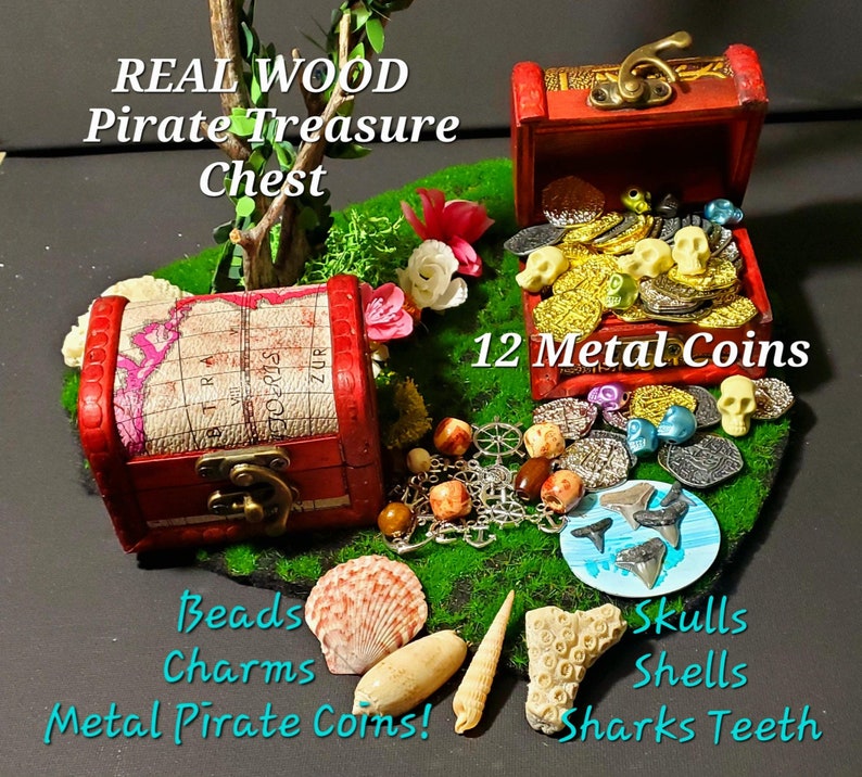 Pirate Treasure Chest Filled With Pirate Coins and Nautical Decor ...