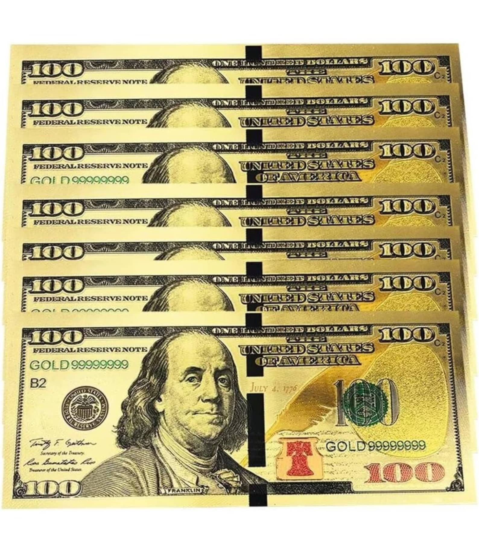 Shiny Gold 100 Dollar Bills Commemorative Sets. Selfie Money Novelty ...