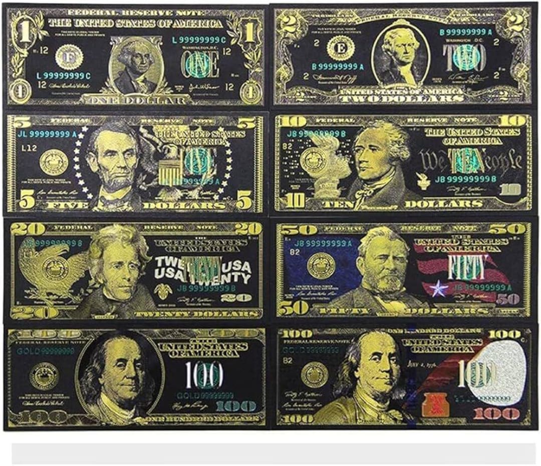 8 Pc HOLOGRAPHIC Black GOLD Collectible Money BILL Set! Waterproof ...