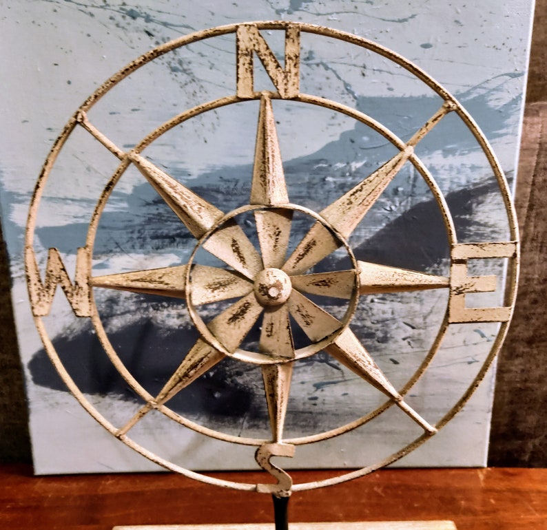 Beautiful 15 Tall Nautical Star Compass Windmill Home Decor With Wooden ...