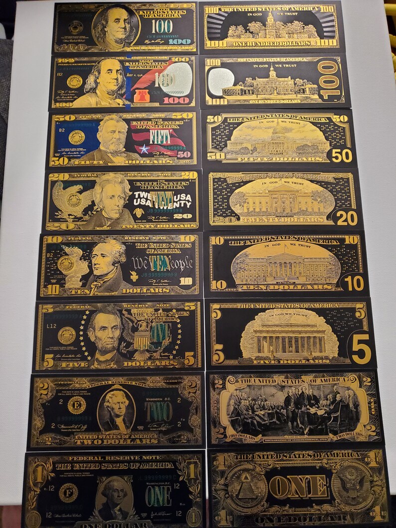 8pcs HOLOGRAPHIC Black GOLD Collectible Money BILL Set! Waterproof ...