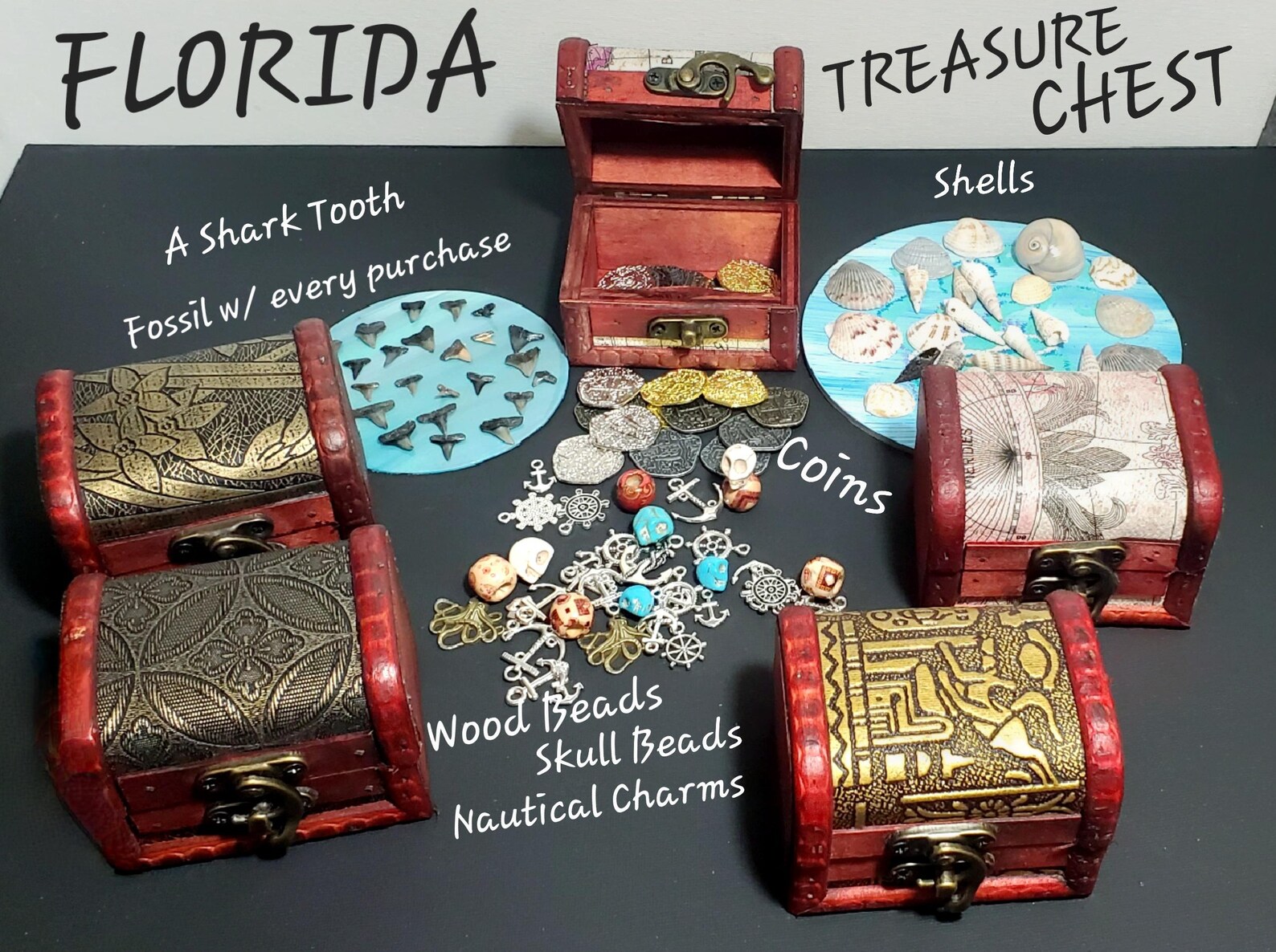 Deluxe Pirate Treasure Chest Kit: Metal Coins, Shark Teeth, Sea ...