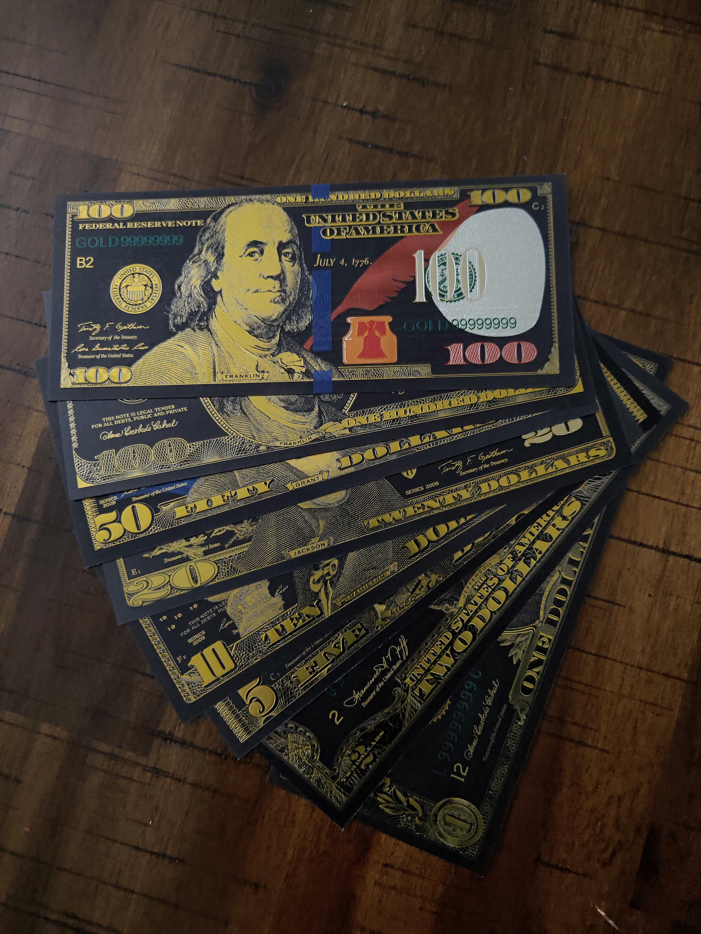 8 Pc HOLOGRAPHIC Black GOLD Collectible Money BILL Set! Waterproof ...