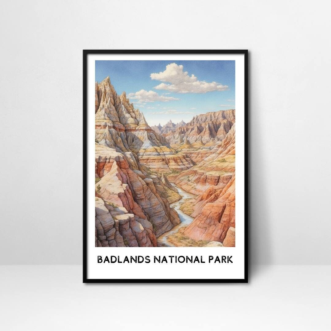 Badlands National Park Art Printable, National Park Travel Poster ...