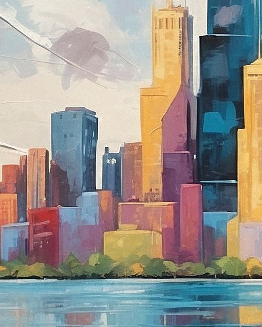 Chicago Skyline Art Printable, Chicago Travel Poster Digital Download ...