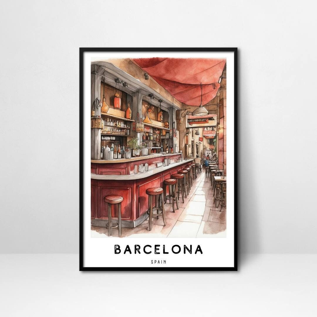 Barcelona Tapas Bar Art Printable, Barcelona Travel Poster Digital ...