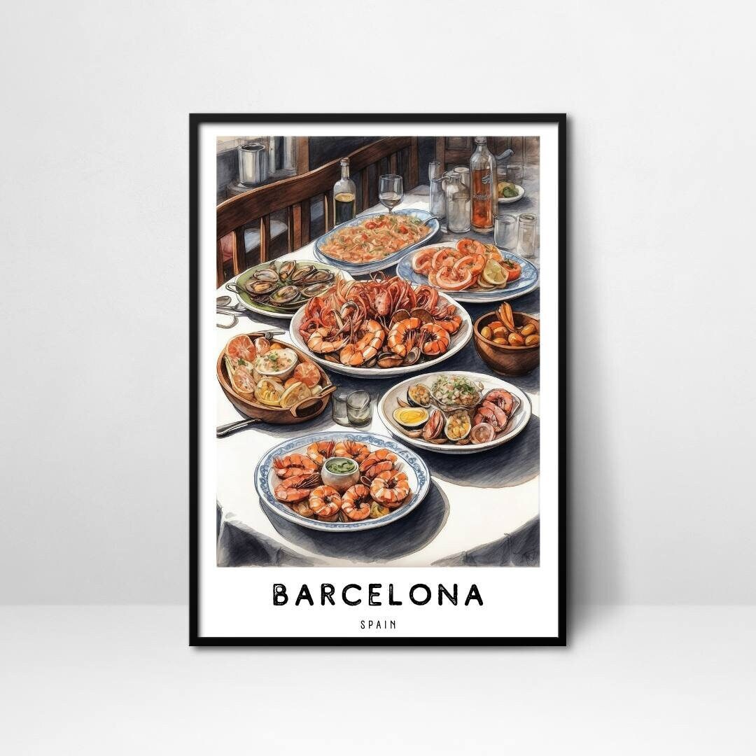 Barcelona Tapas Art Printable, Barcelona Travel Poster Digital Download ...