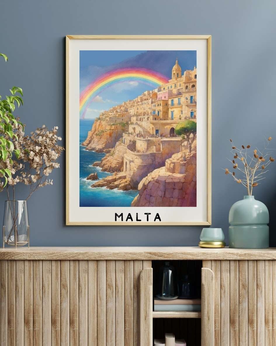 Europe Malta Rainbow Printable, Malta Travel Poster Digital Download ...