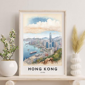 Hong Kong Art Printable, Hong Kong Travel Poster Digital Download, Hong ...