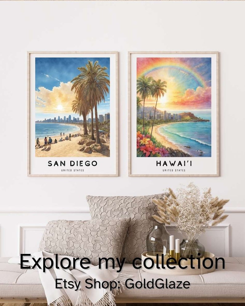 Hawaii Sunset Rainbow Printable, Hawaii Travel Poster Digital Download ...