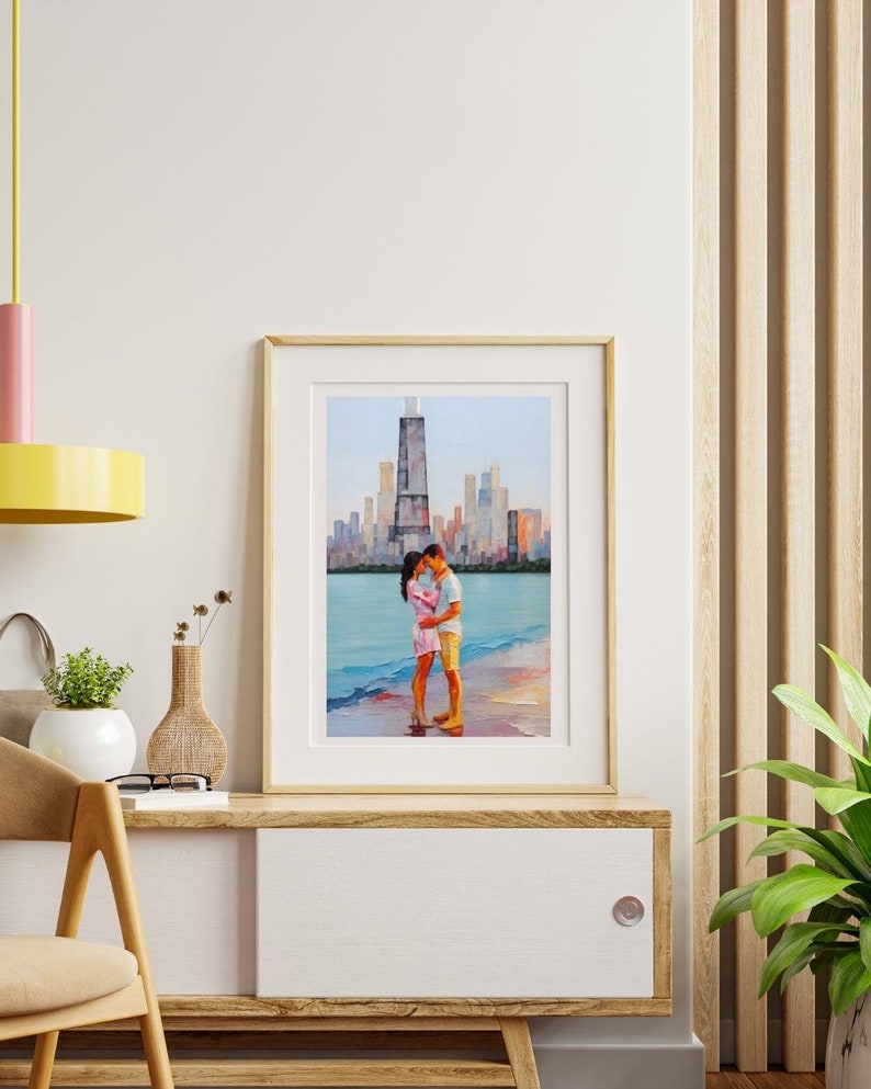 Chicago Skyline Art Printable Chicago Couple Travel Poster - Etsy