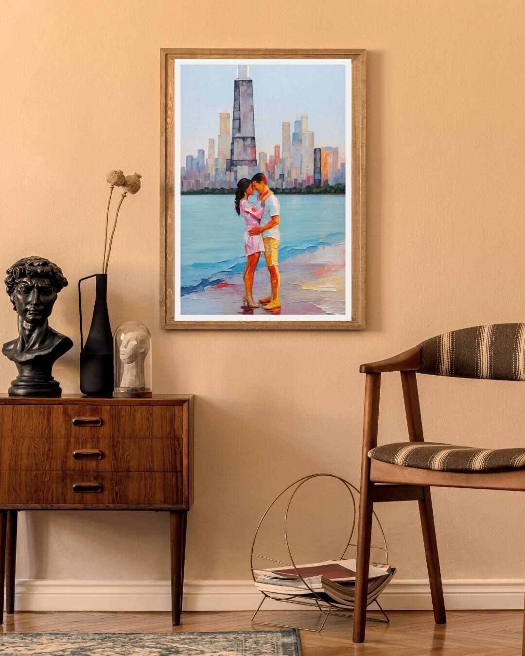 Chicago Skyline Art Printable, Chicago Couple Travel Poster Digital ...