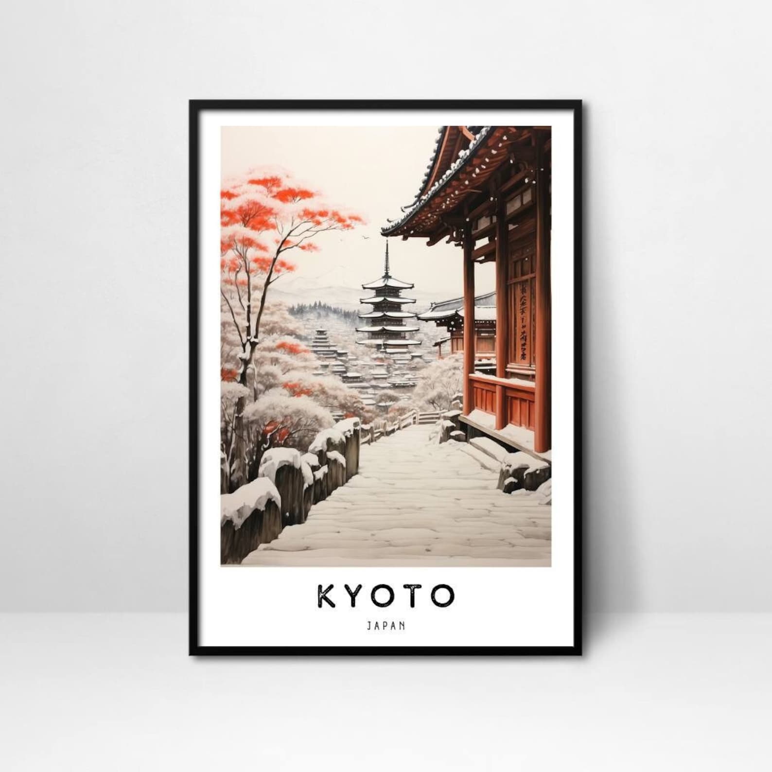 Kyoto in Winter Art Printable, Japan Kyoto Travel Poster Digital ...