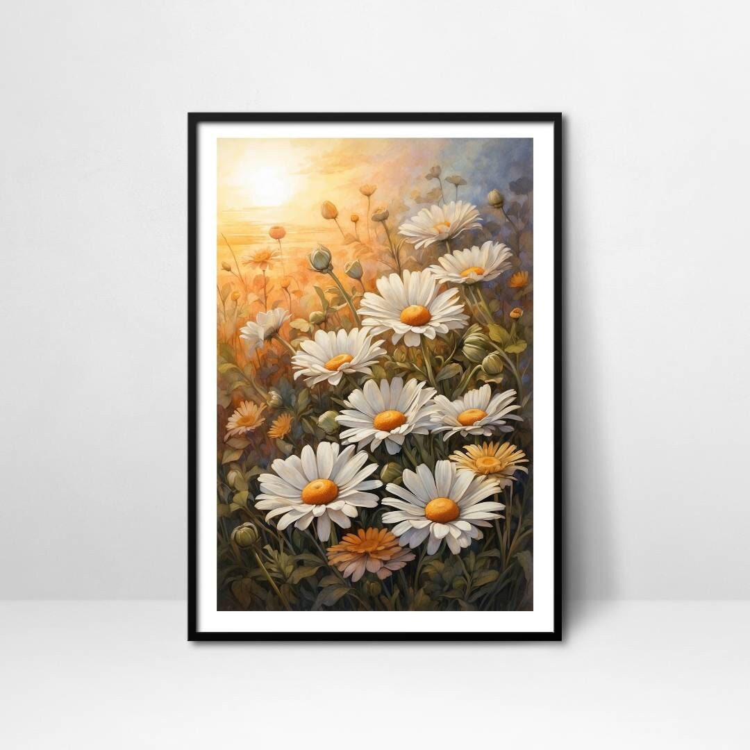 Daisy Flowers Wall Art Printable, White Flowers Poster Digital Download ...