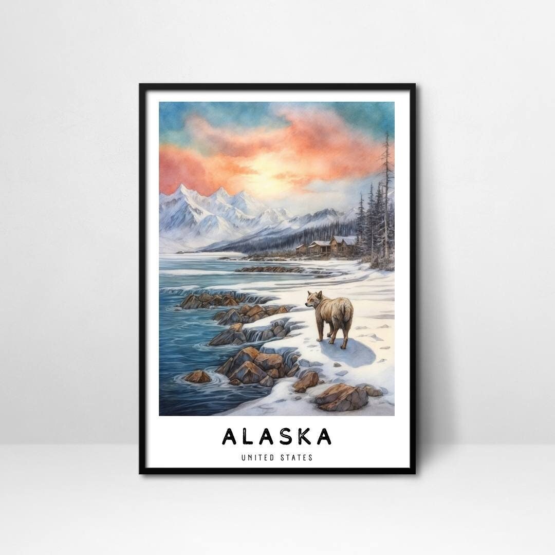 Alaska Art Printable, Winter Travel Poster Digital Download, Alaska ...