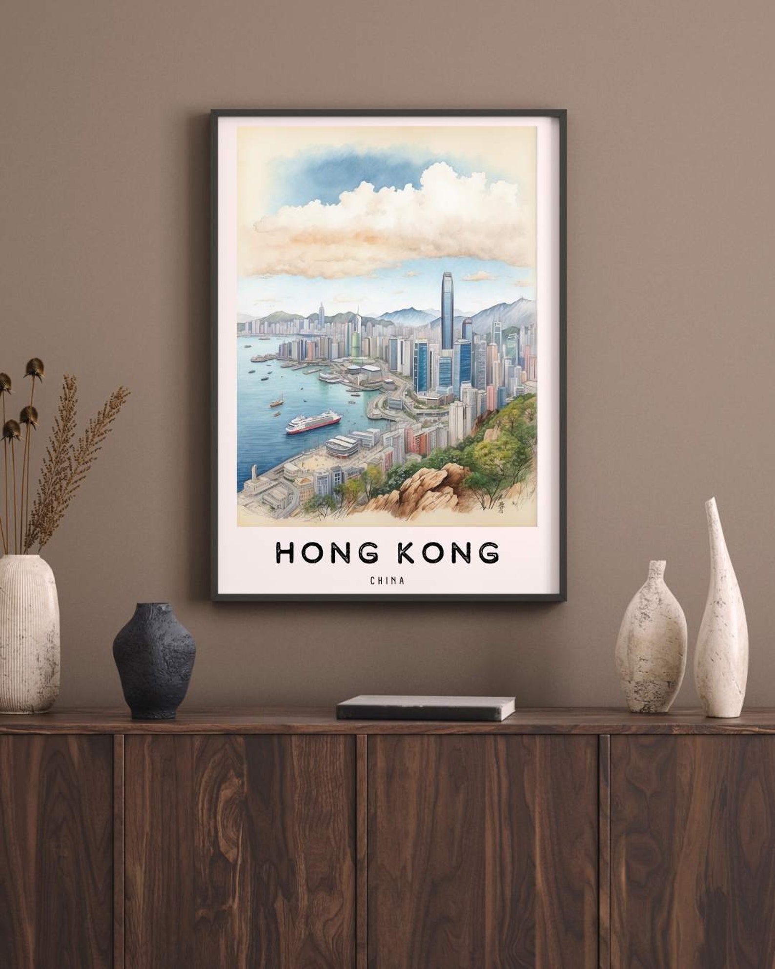 Hong Kong Art Printable, Hong Kong Travel Poster Digital Download, Hong ...