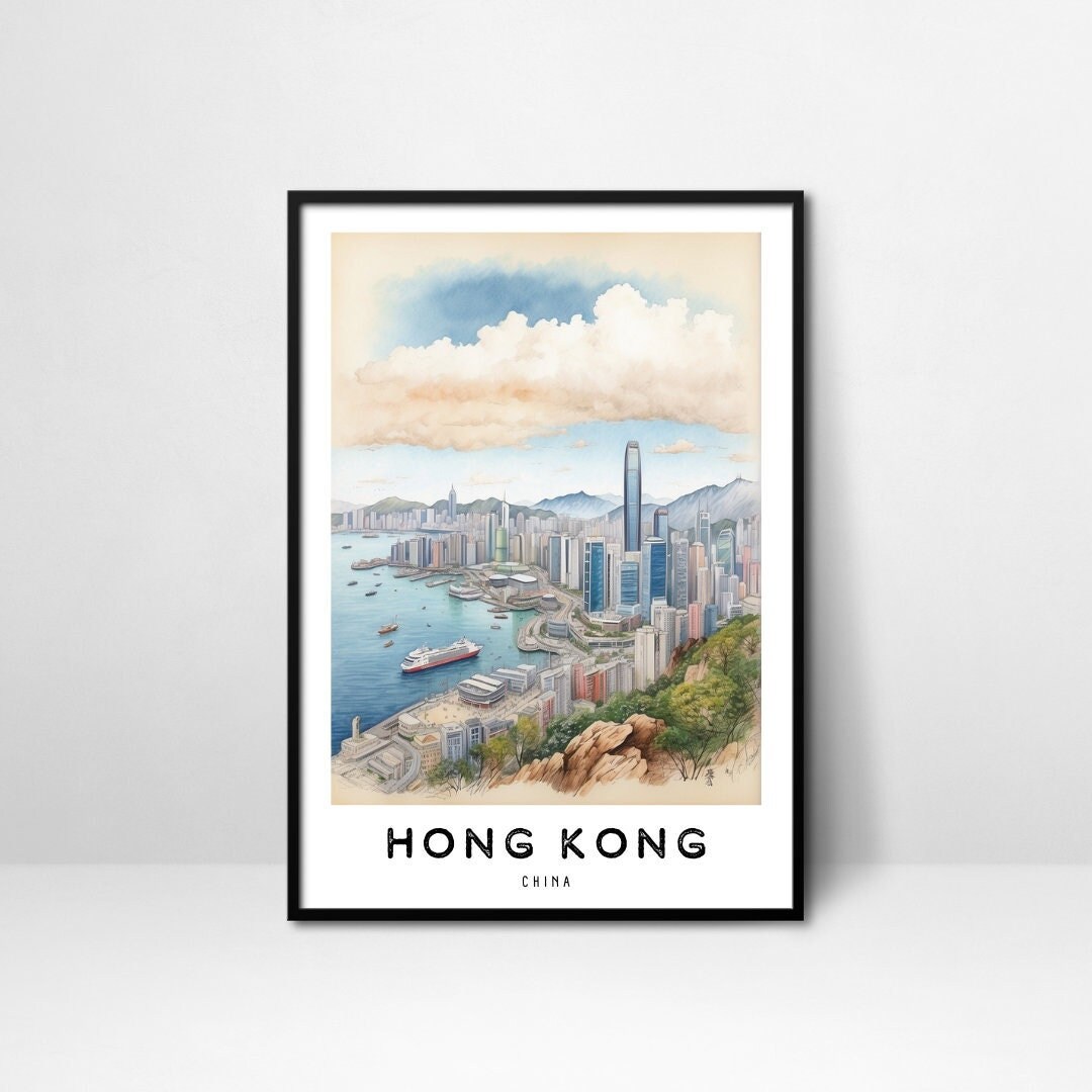 Hong Kong Art Printable, Hong Kong Travel Poster Digital Download, Hong ...