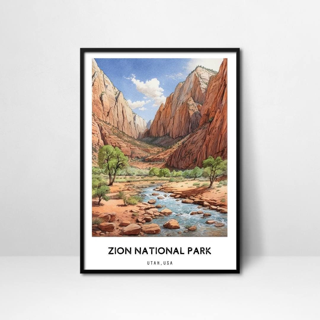 Zion National Park Art Printable, National Park Travel Poster Digital ...