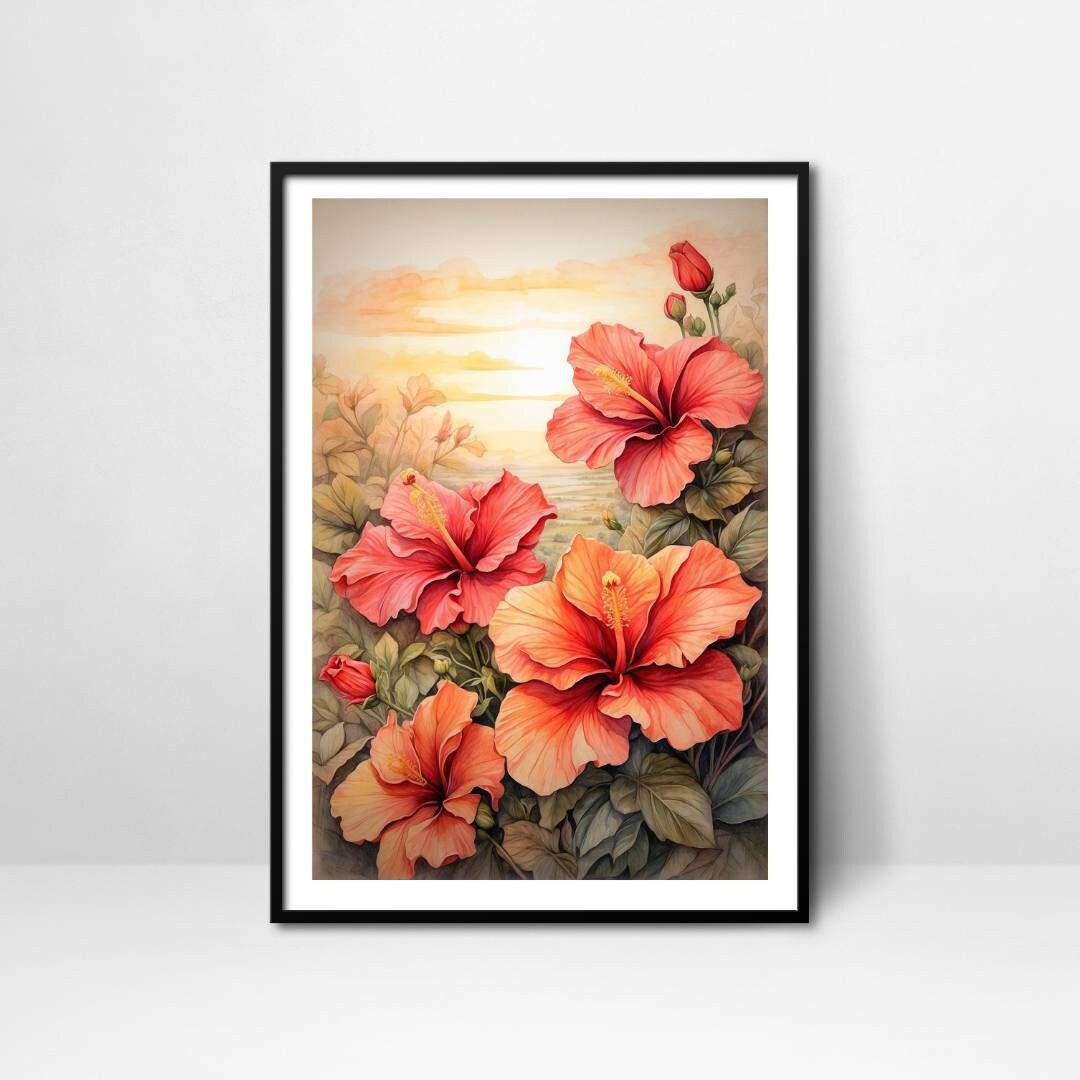 Hibiscus Flowers Wall Art Printable, Hibiscus Flowers Poster Digital ...