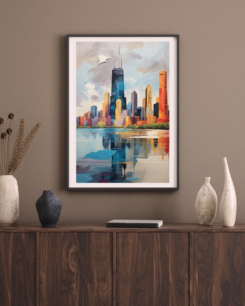 Chicago Skyline Art Printable, Chicago Travel Poster Digital Download ...
