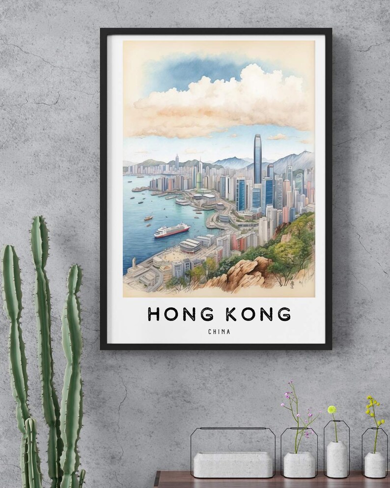 Hong Kong Art Printable, Hong Kong Travel Poster Digital Download, Hong ...