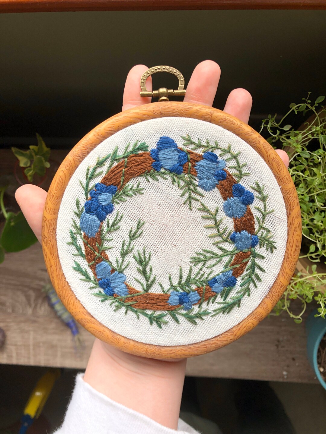 Juniper Wreath Hand Embroidery Hoop Art, Hand Embroidered Home Decor ...