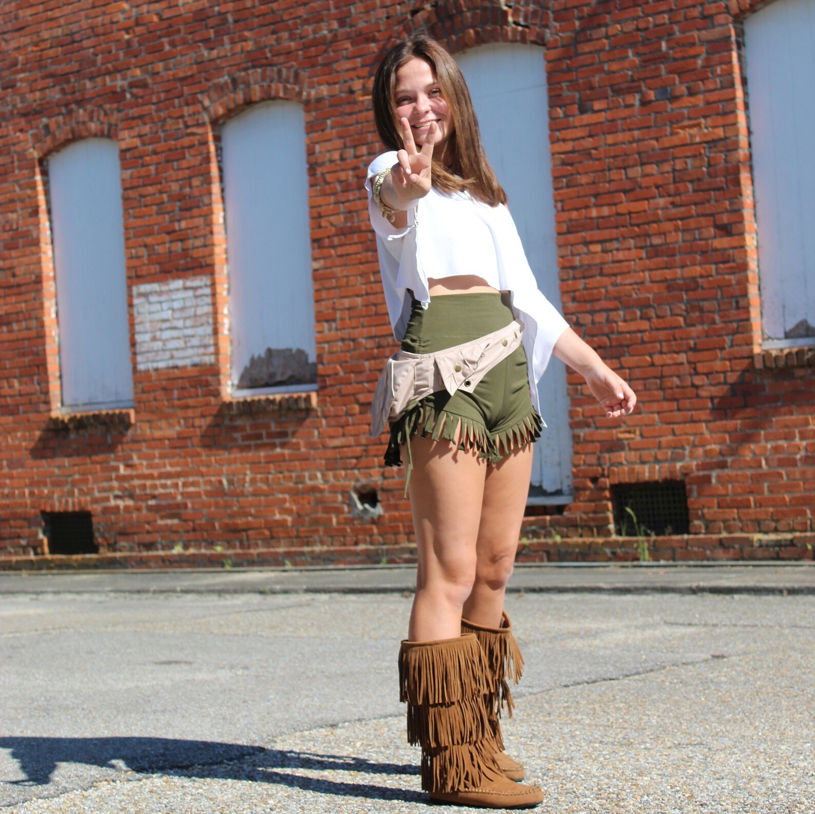 Anna Kate Fringe Shawty Shorts * FORREST GREEN* Yoga Shorts * Festival ...