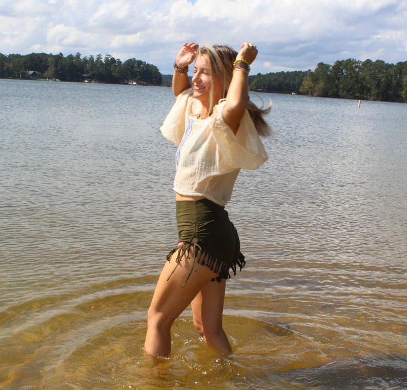 Anna Kate Fringe Shawty Shorts * FORREST GREEN* Yoga Shorts * Festival ...