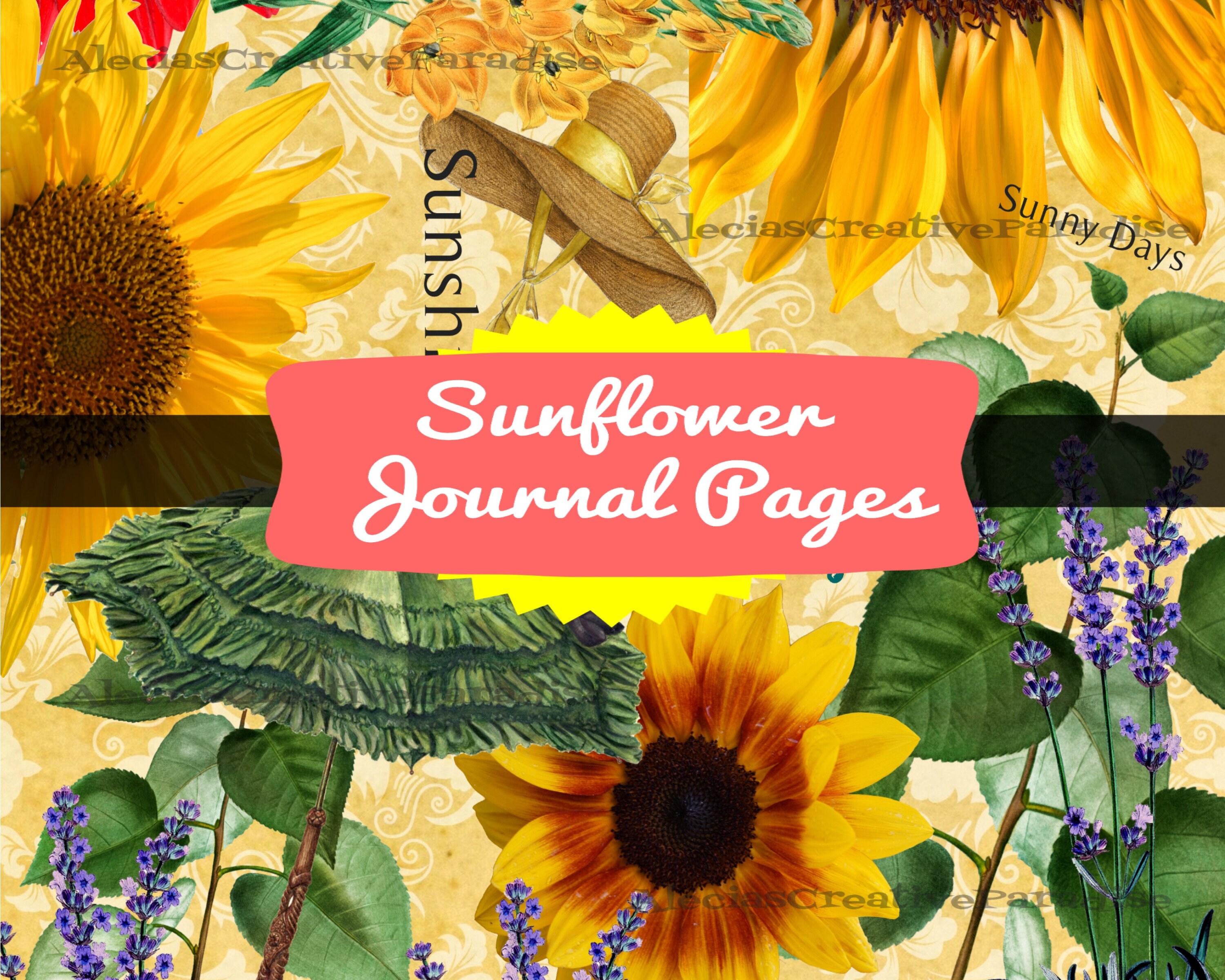 Digital Sunflower Journal Pages Tear Pages Collage Pages for - Etsy