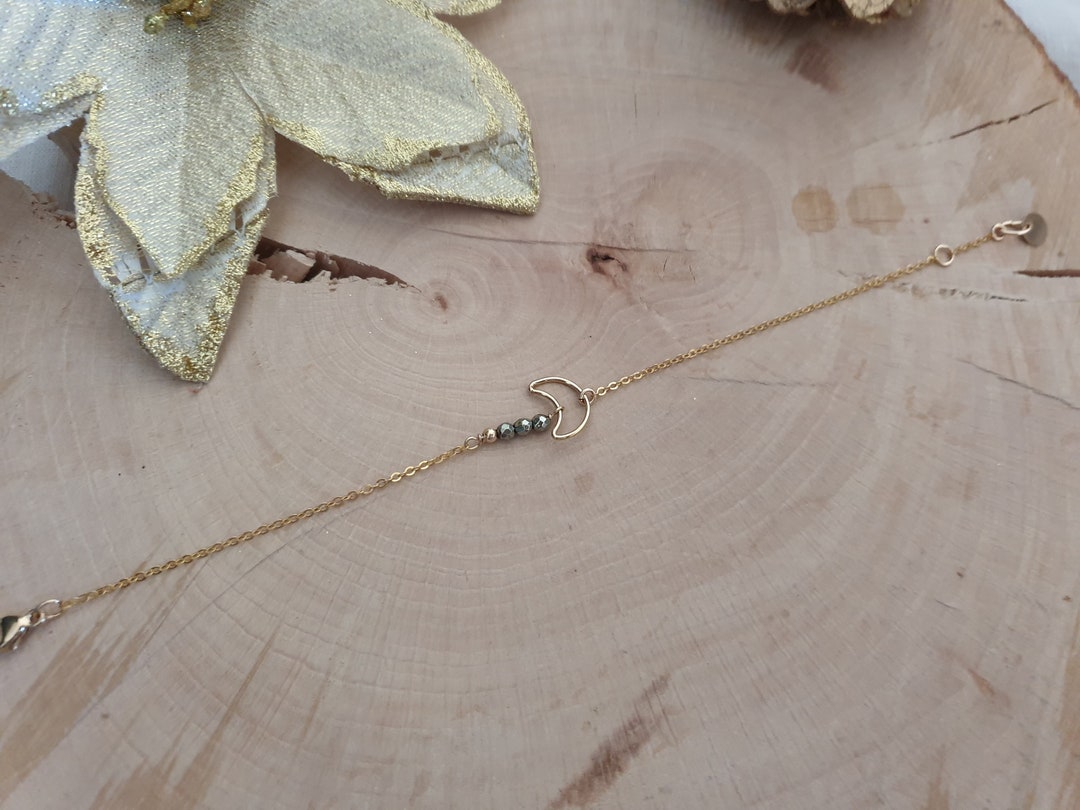 Luna, Chain Bracelet in Goldfilled 14K, Moon and Pyrite. PTEP Jewelry ...