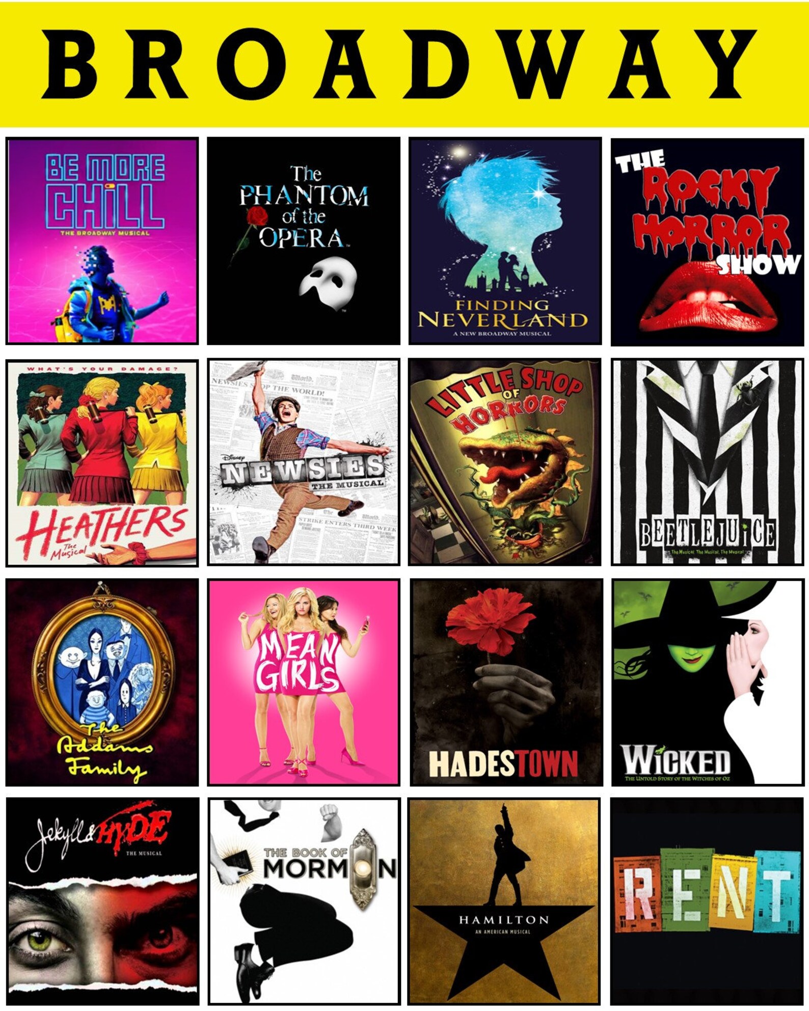 Broadway Musical Tribute Art CUSTOM BROADWAY POSTER 16 - Etsy