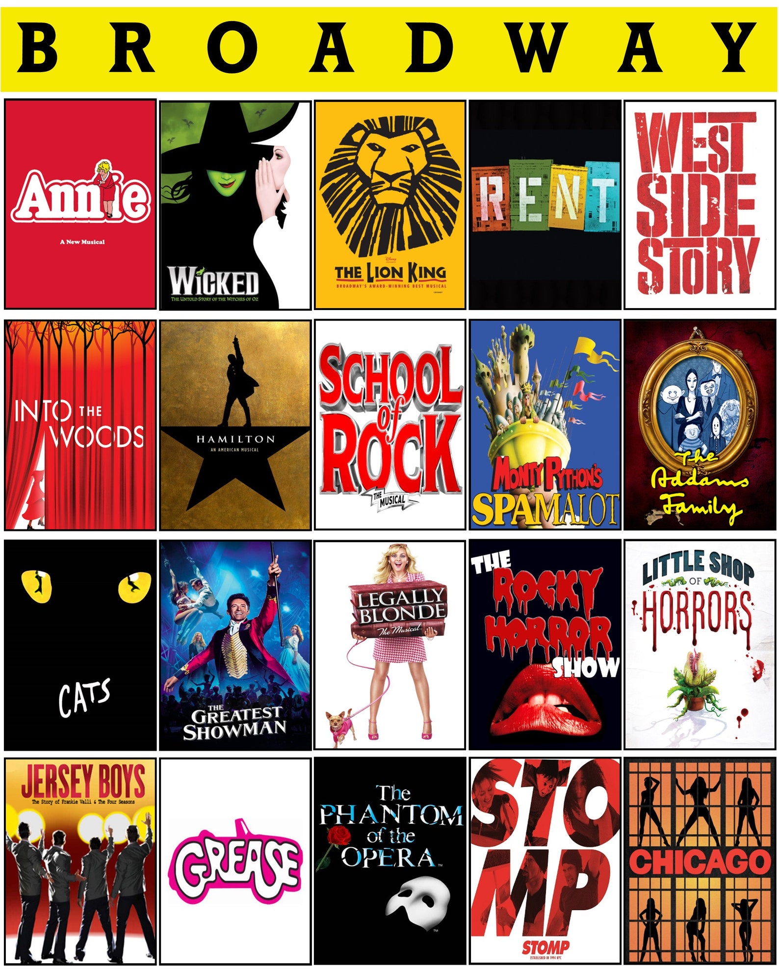 Broadway Musical Tribute Art- CUSTOM BROADWAY POSTER - 25 Shows ...